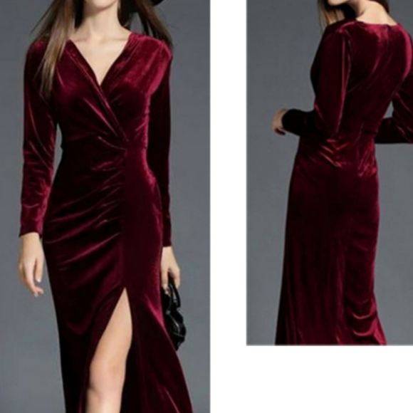 Migeer | Dresses | Migeer Burgundy Velvet Dress | Poshmark